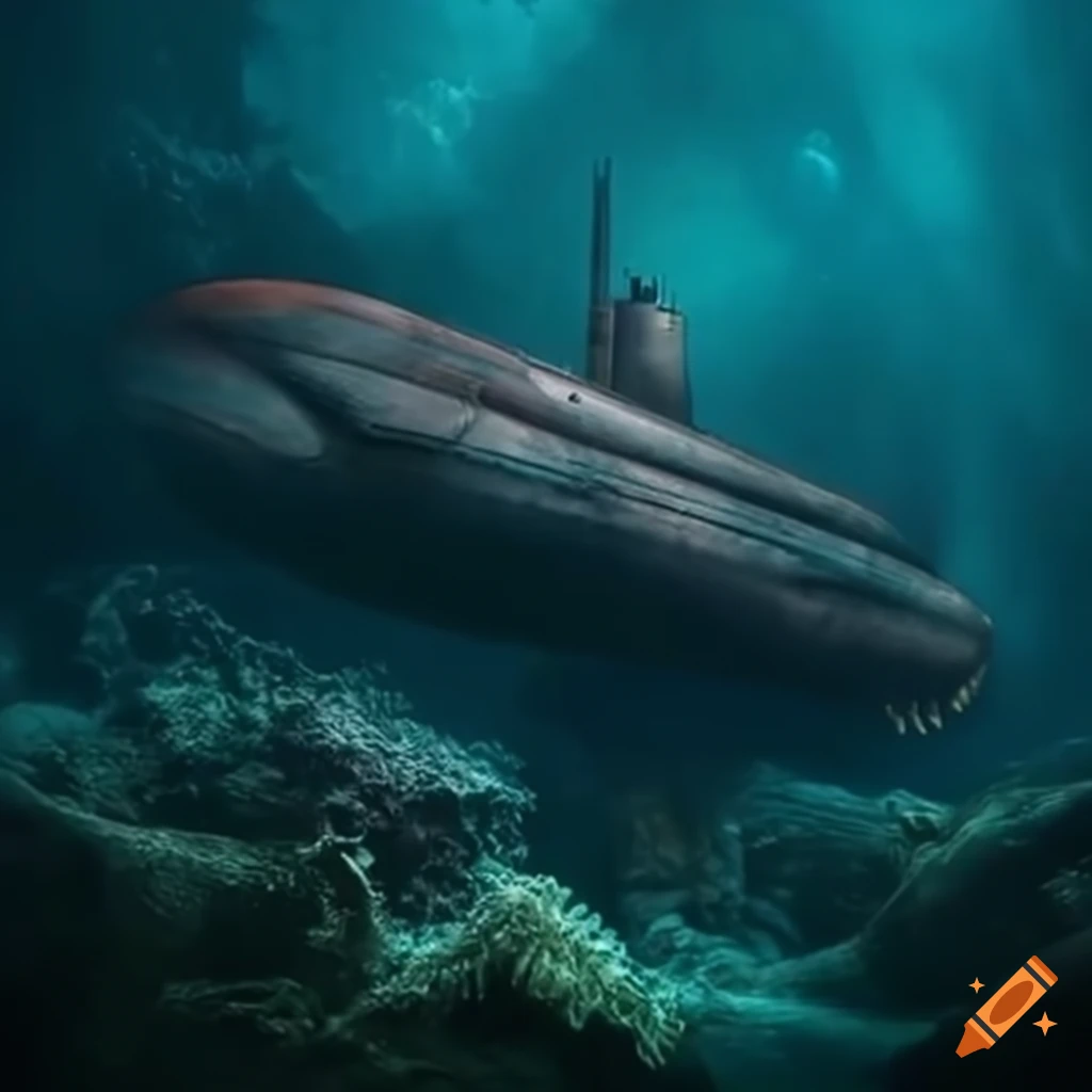 Submarine encountering a deep-sea monster on Craiyon