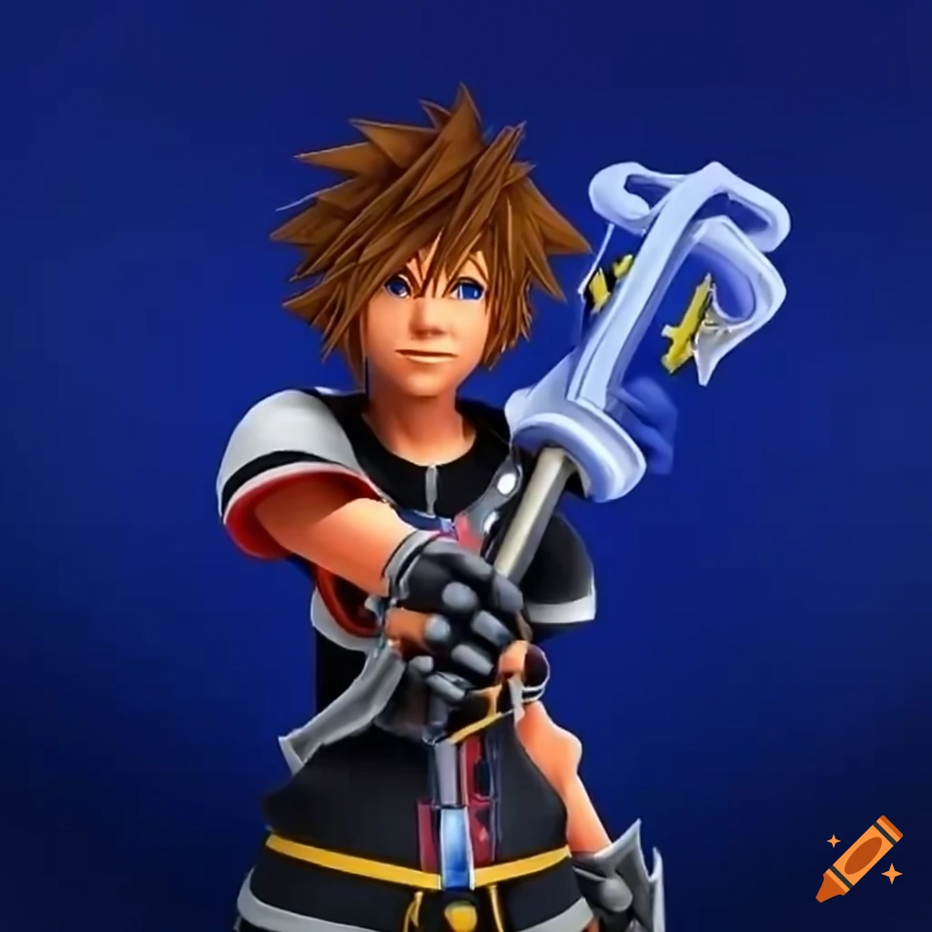 Sora with keyblade fighting a heartless in Kingdom Hearts on Craiyon