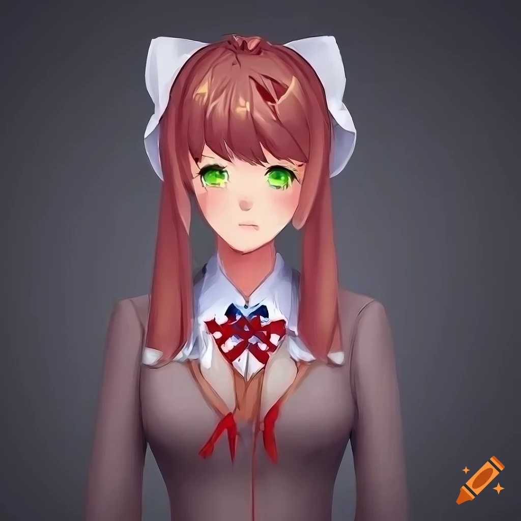 Digital art of Monika from Doki Doki Literature Club with intricate clothing and beautiful ...