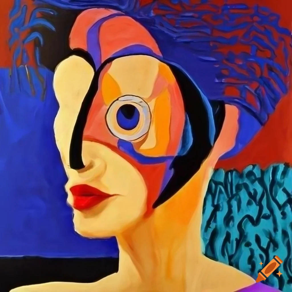 Artwork inspired by Guernica in Jean Arp and David Hockney style with elements of expressionism ...