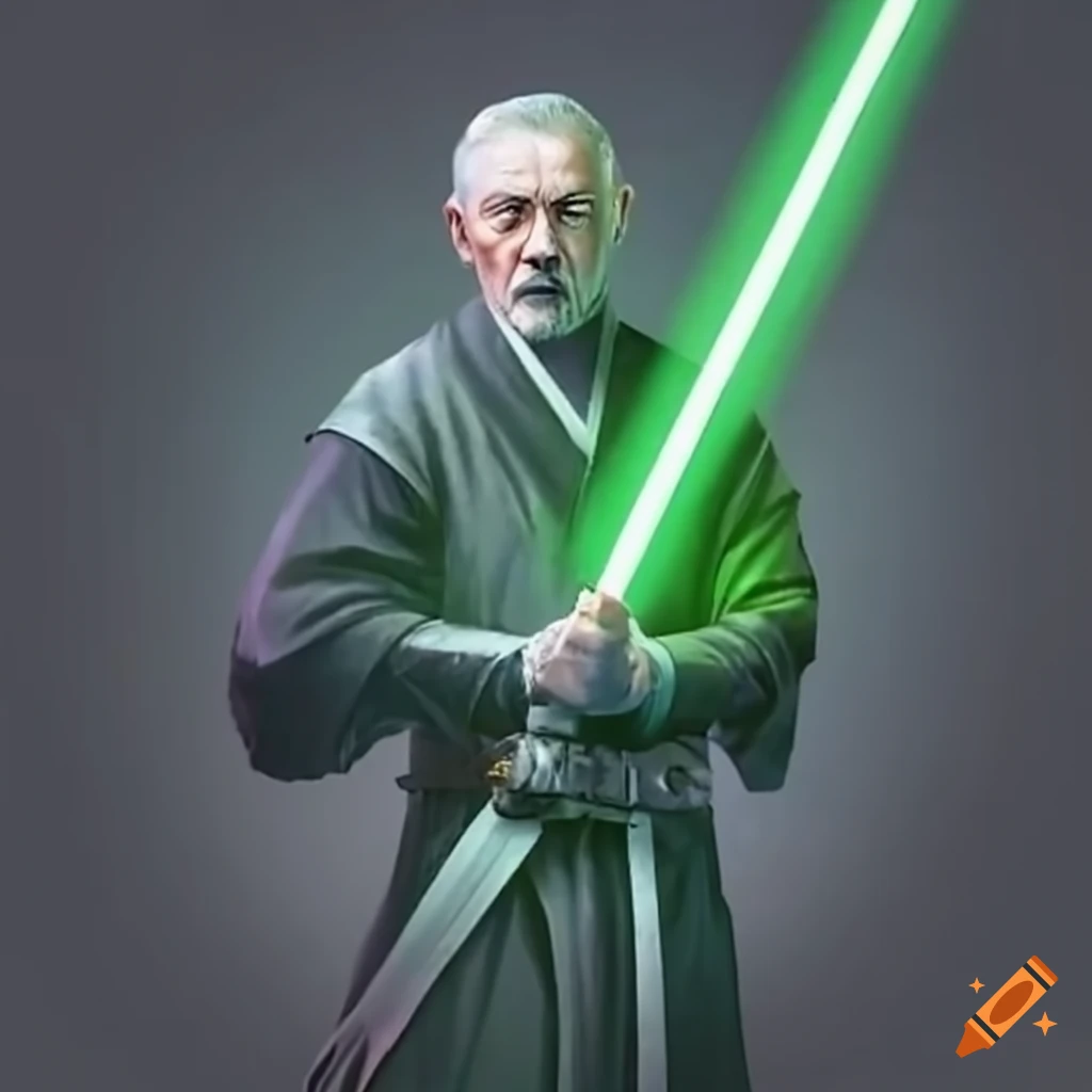 Master jao lin demonstrating martial arts with a green lightsaber on ...