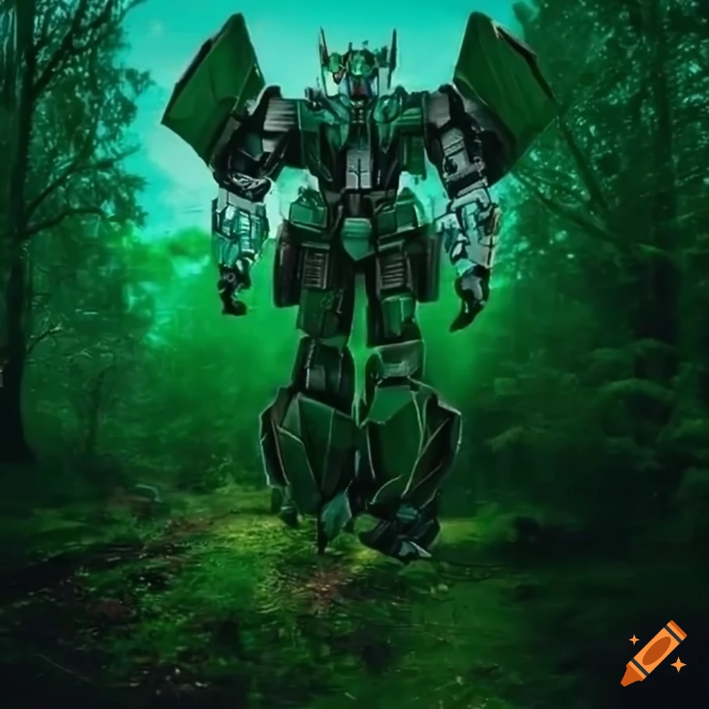 Comic book inspired forest green transformer on Craiyon