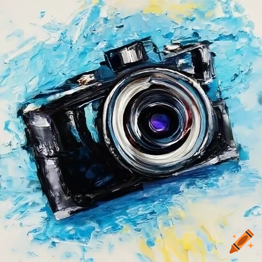 35mm camera painted with palette knife in acrylic on Craiyon