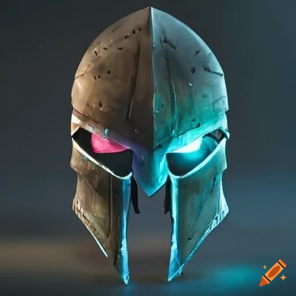 Spartan helmet with glowing eyes on Craiyon