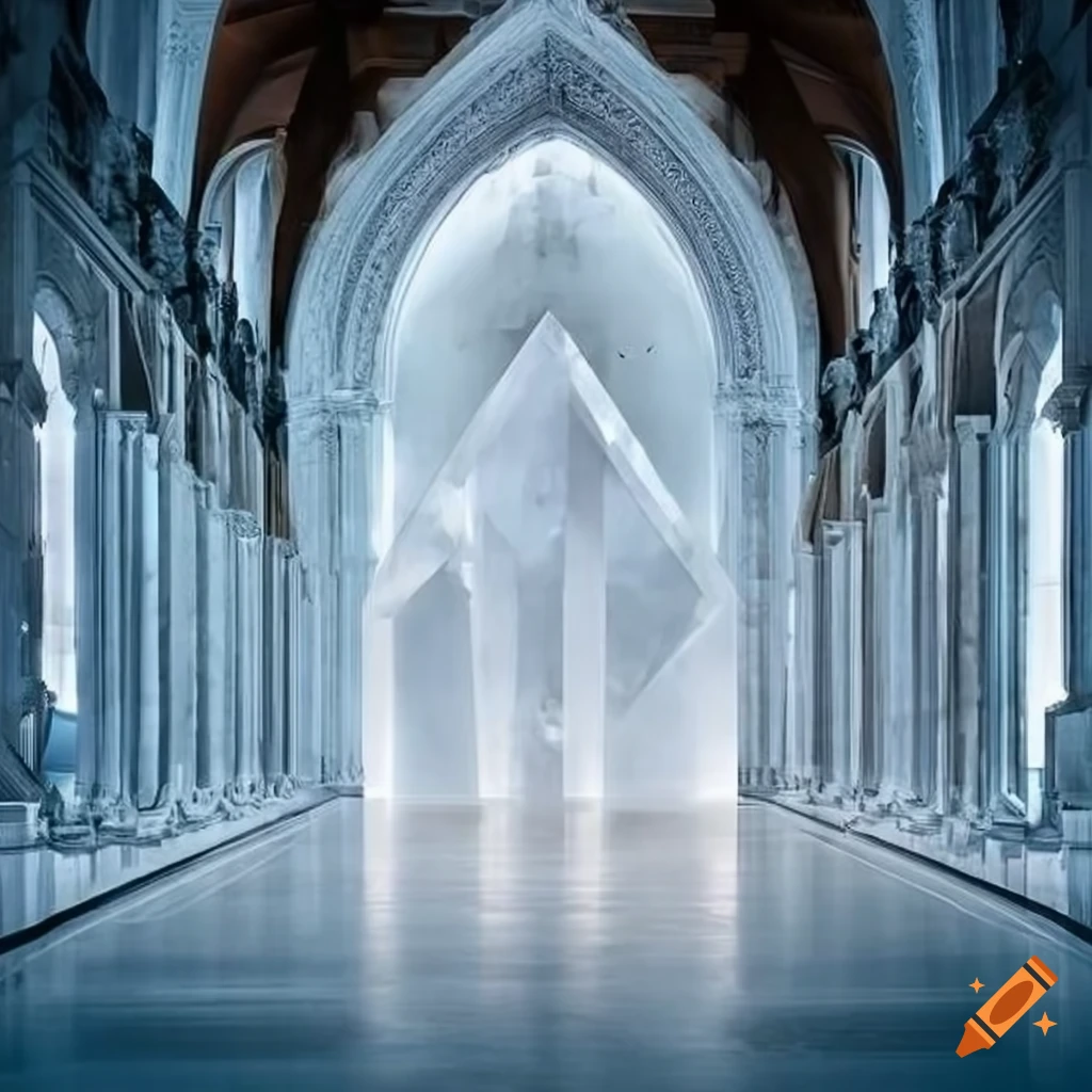 Huge white Quartz crystal great hall with high arches and beautiful ...