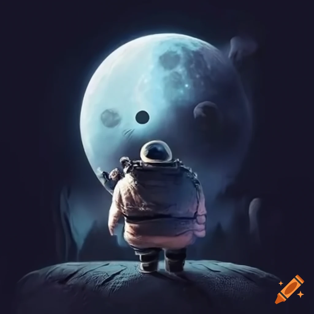 Astronaut in tim burton and botero style walking on the moon on Craiyon