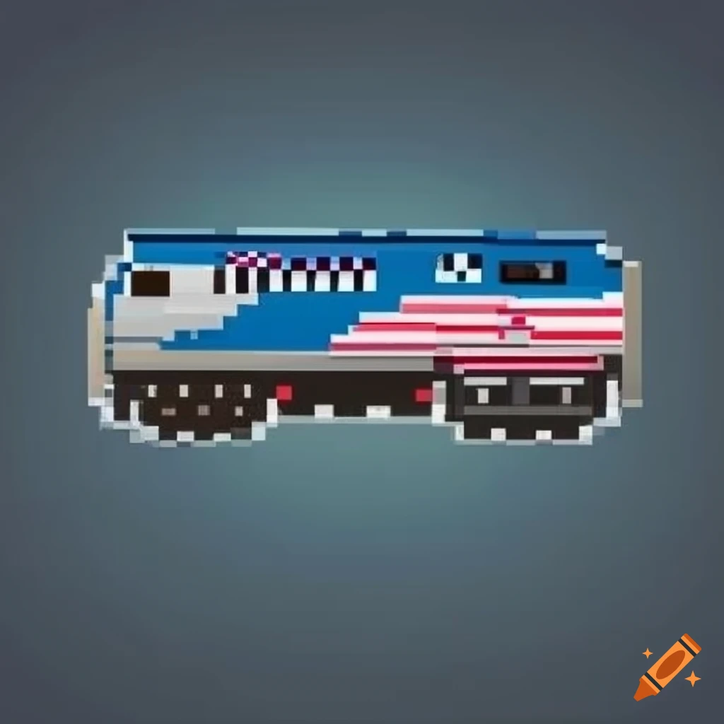 8 bit Amtrak logo with American flag and train tracks on Craiyon