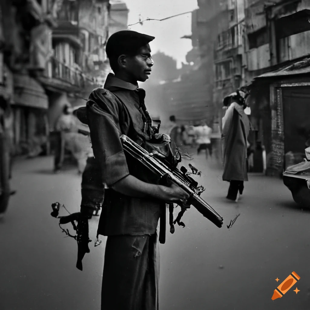 Bengali freedom fighter standing with rifle during 1971 Liberation War ...