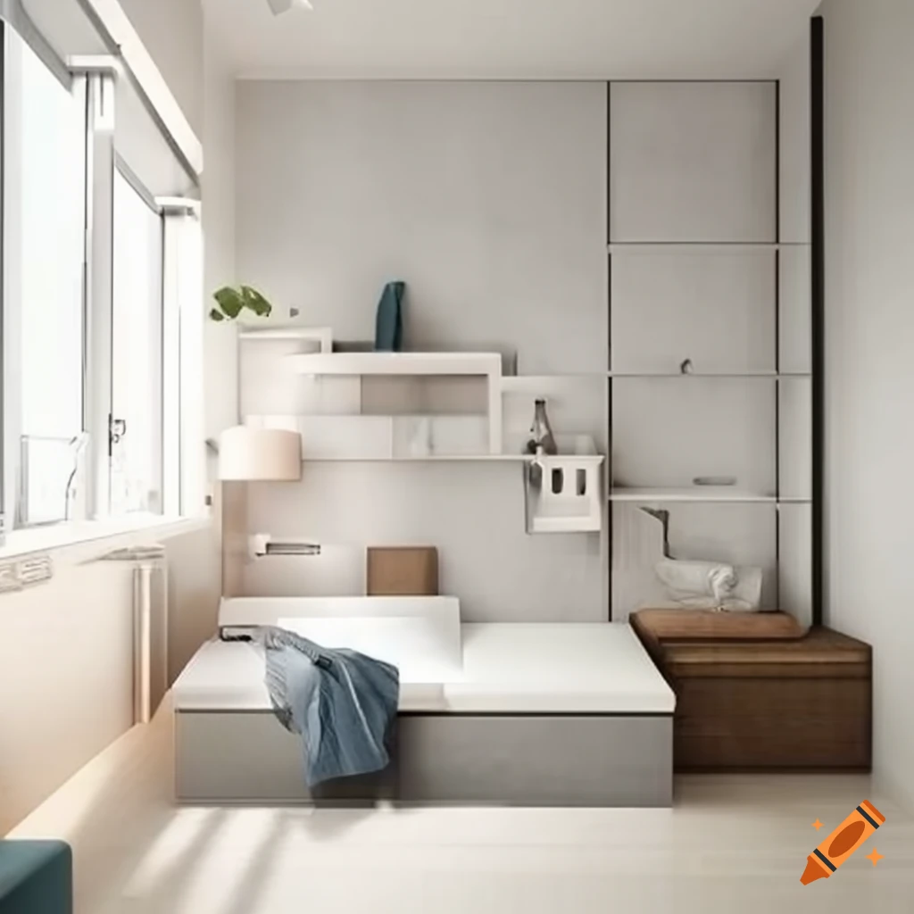 Studio apartment floor plan with open living and sleeping area, small ...