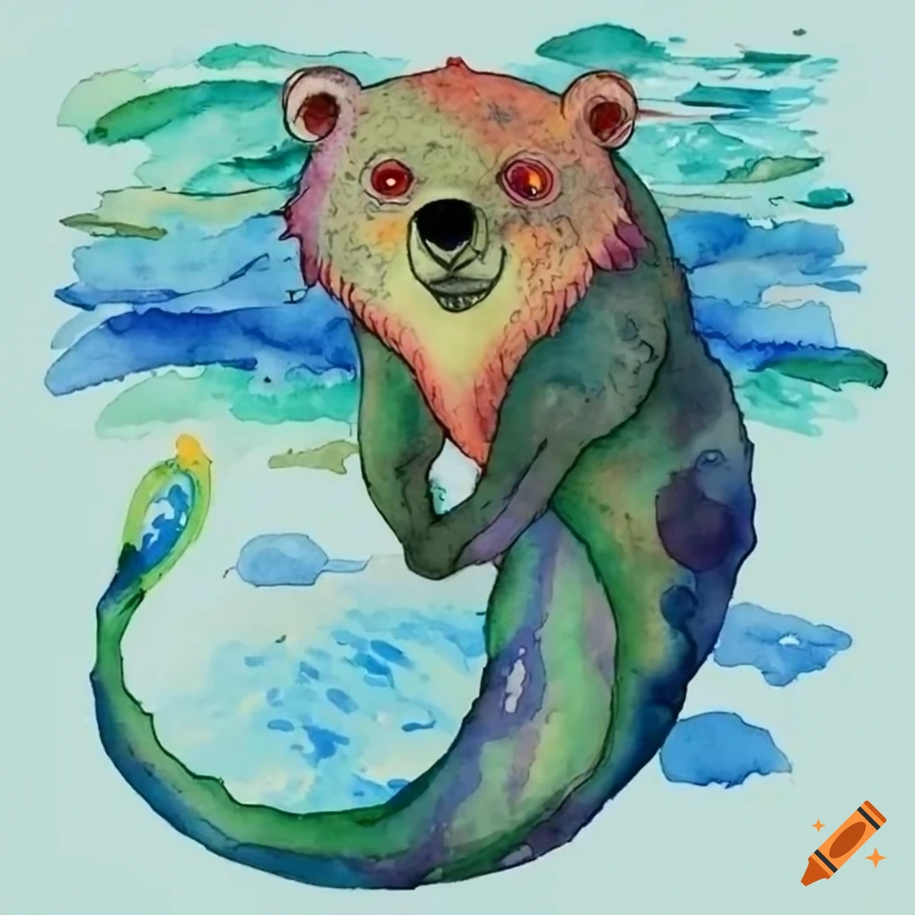 Mythical bear with eel body in aquatic forest setting on Craiyon