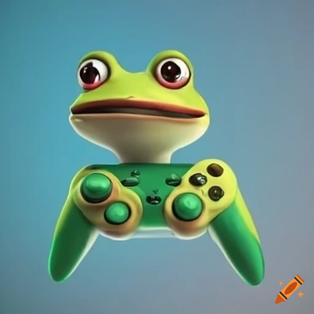 Frog playing video games with a joystick on Craiyon