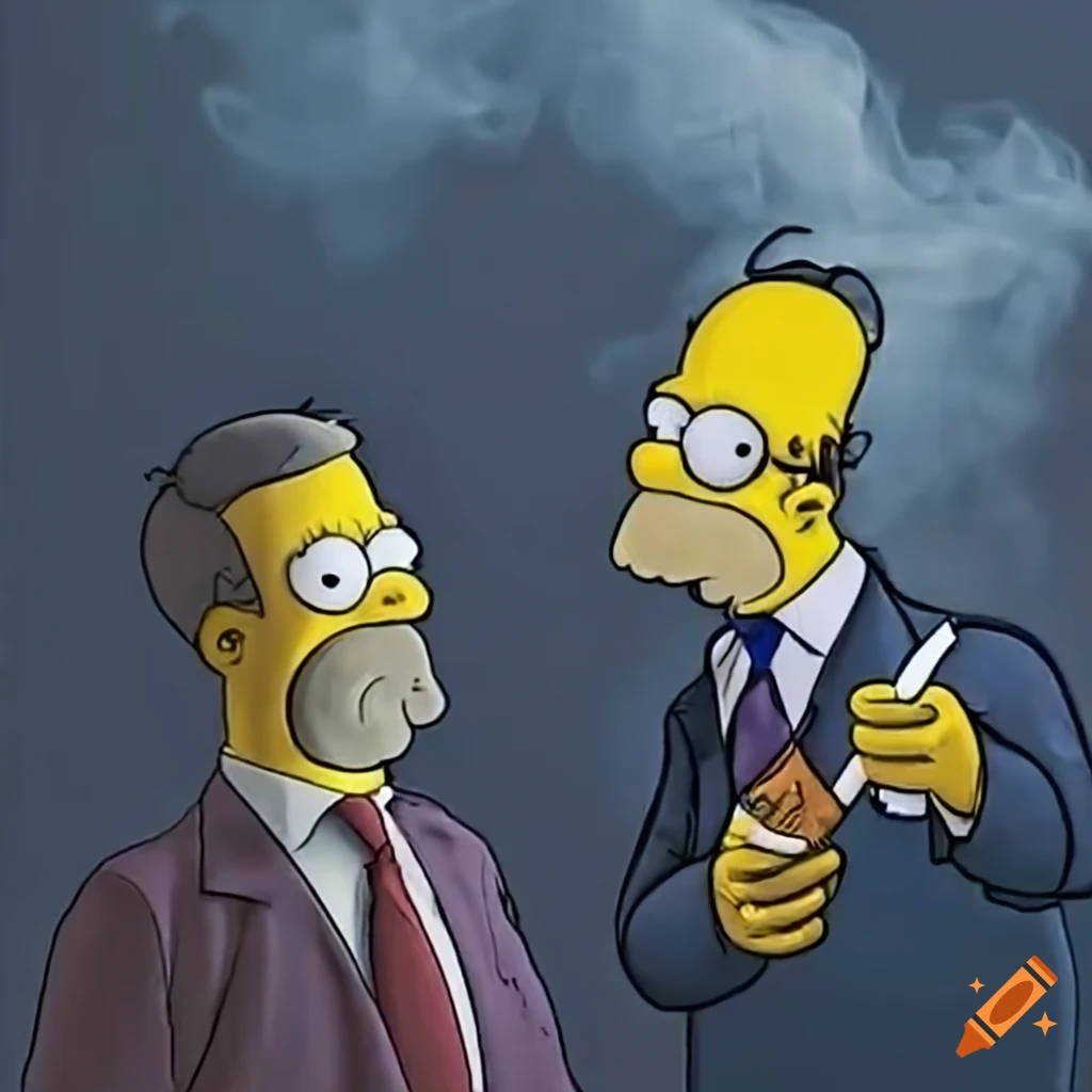 Homer Simpson and Nigel Farage enjoying beer and cigarettes on Craiyon