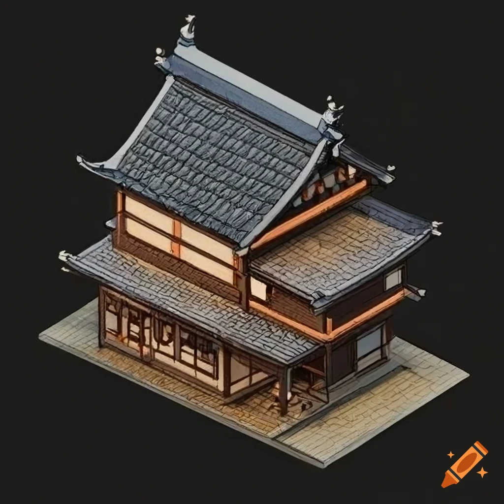 Isometric Japanese house from Edo period with detailed design on Craiyon