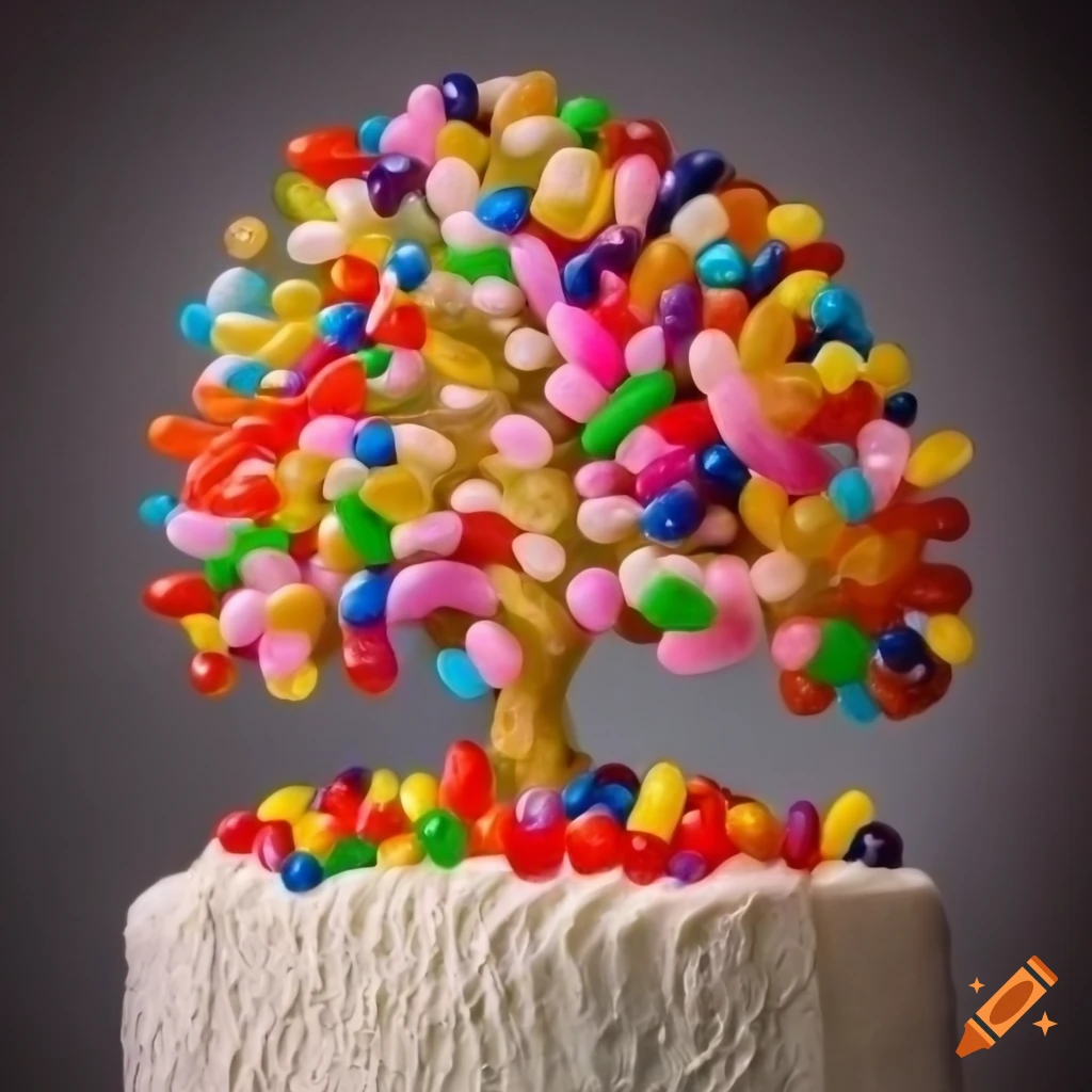 Detailed tree of jelly beans with a cake bole on Craiyon