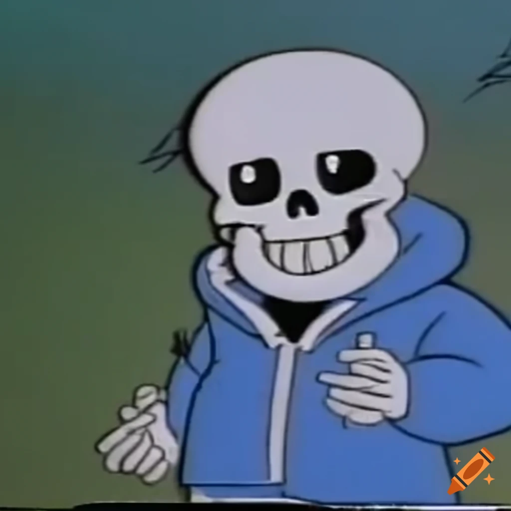 Cartoon skeleton character from a 90s pilot episode with vhs aesthetic ...