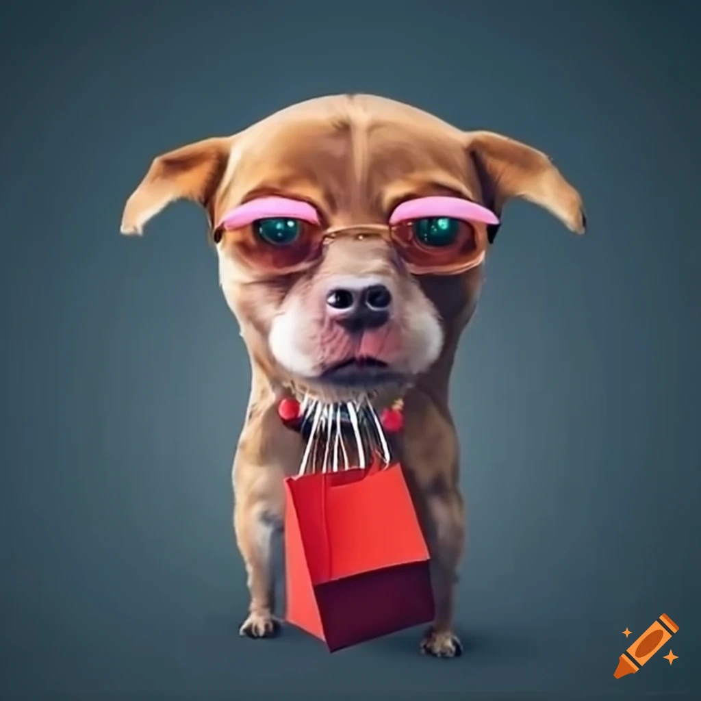 Funny dog holding shopping in mart on Craiyon