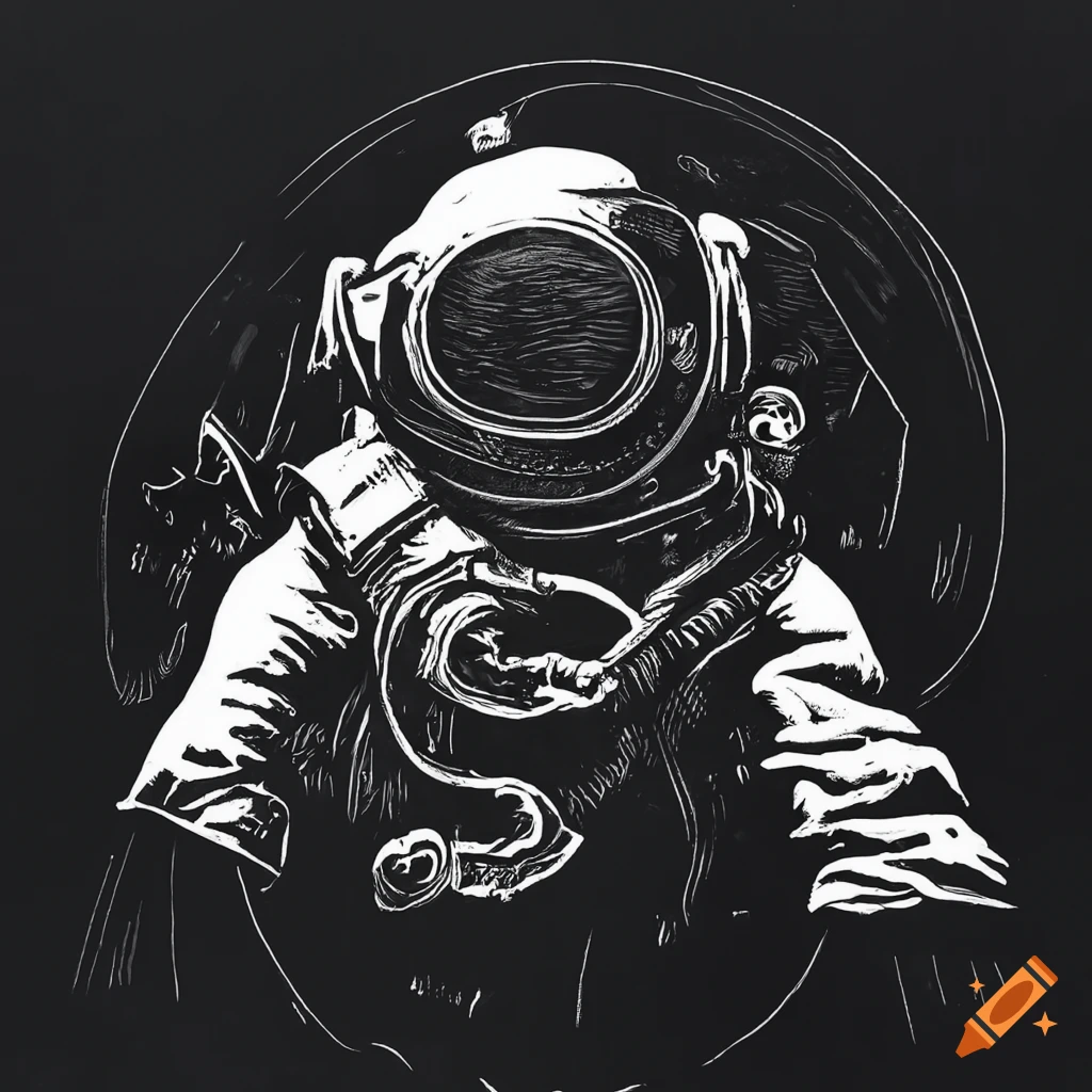 Astronaut with deep sea diver helmet falling into abyss, zdzisław ...