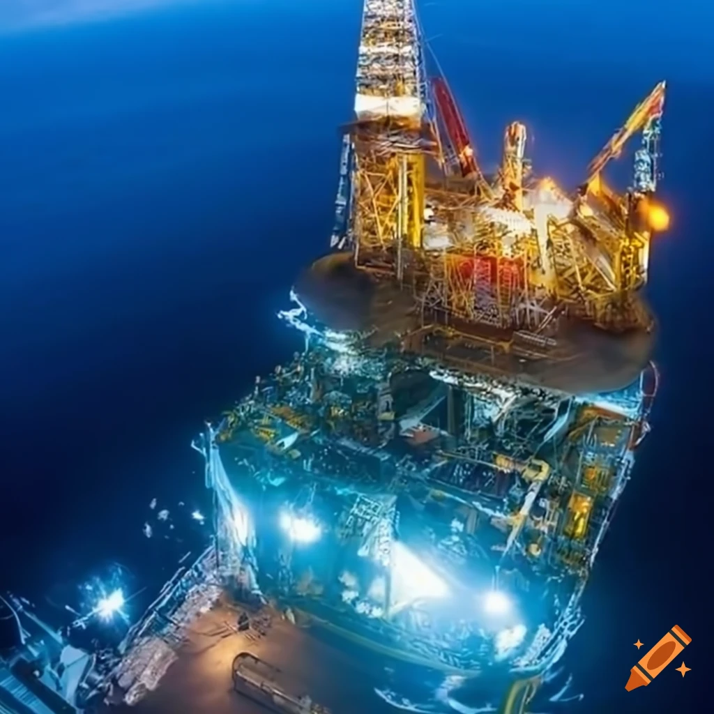 Offshore oil rig with modern technology and helicopter pad on Craiyon