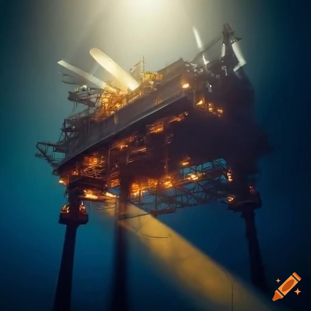 Offshore oil platform with busy helicopter landing pad on Craiyon