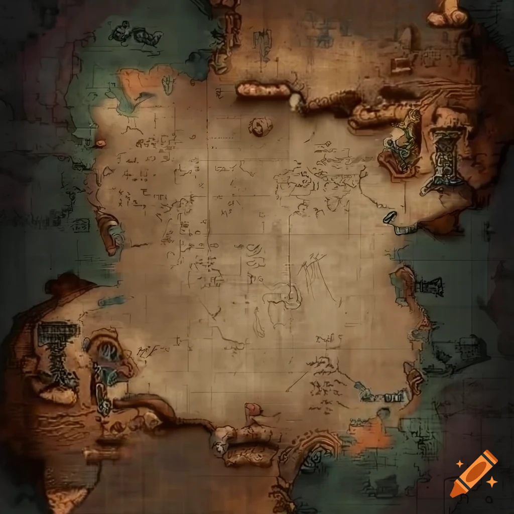 Rough textured pirate map border for tabletop card game design on Craiyon