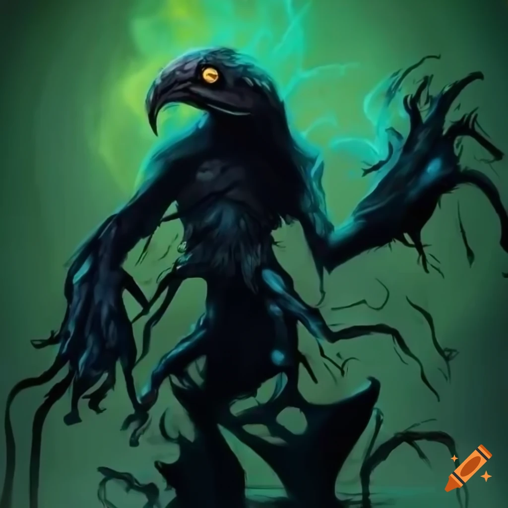 Eldritch smoke monster with yellow eyes and a beak on Craiyon