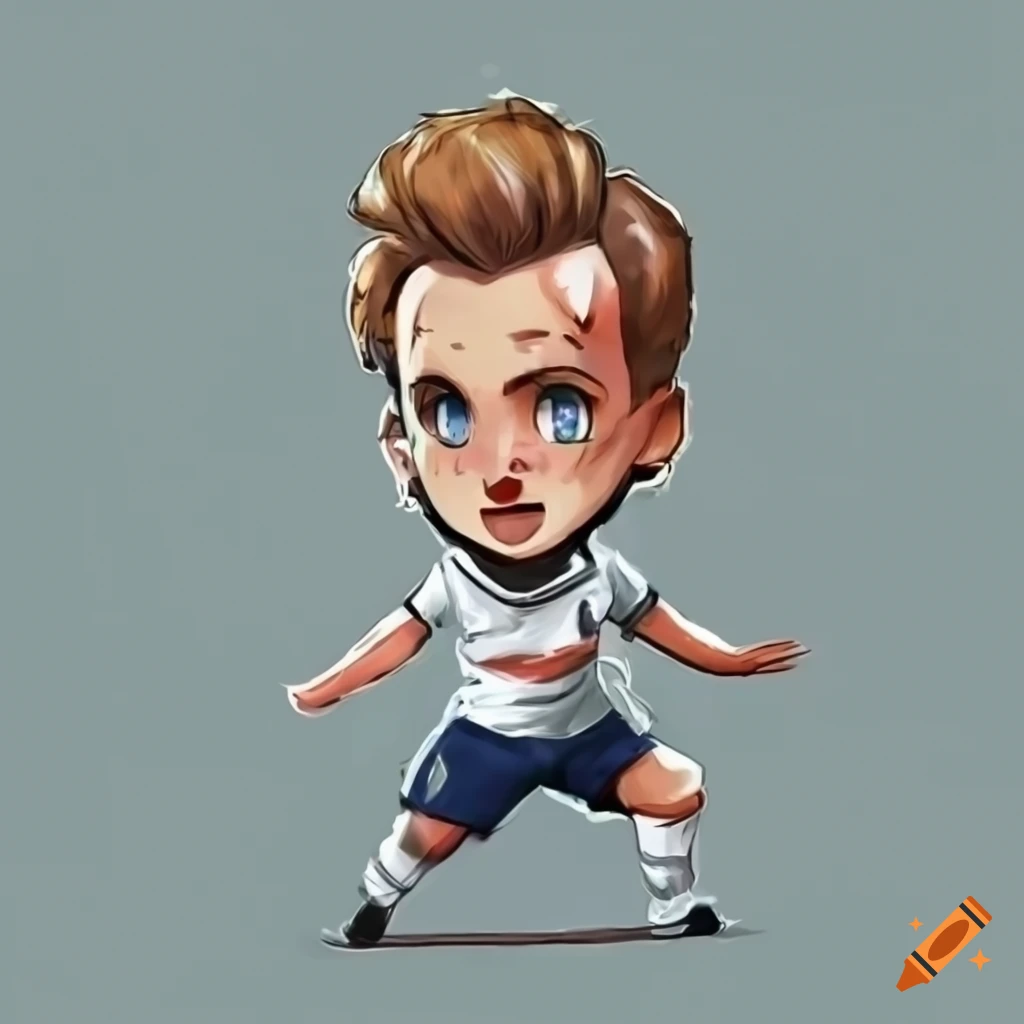 Chibi Harry Kane in a white uniform in full body view on Craiyon