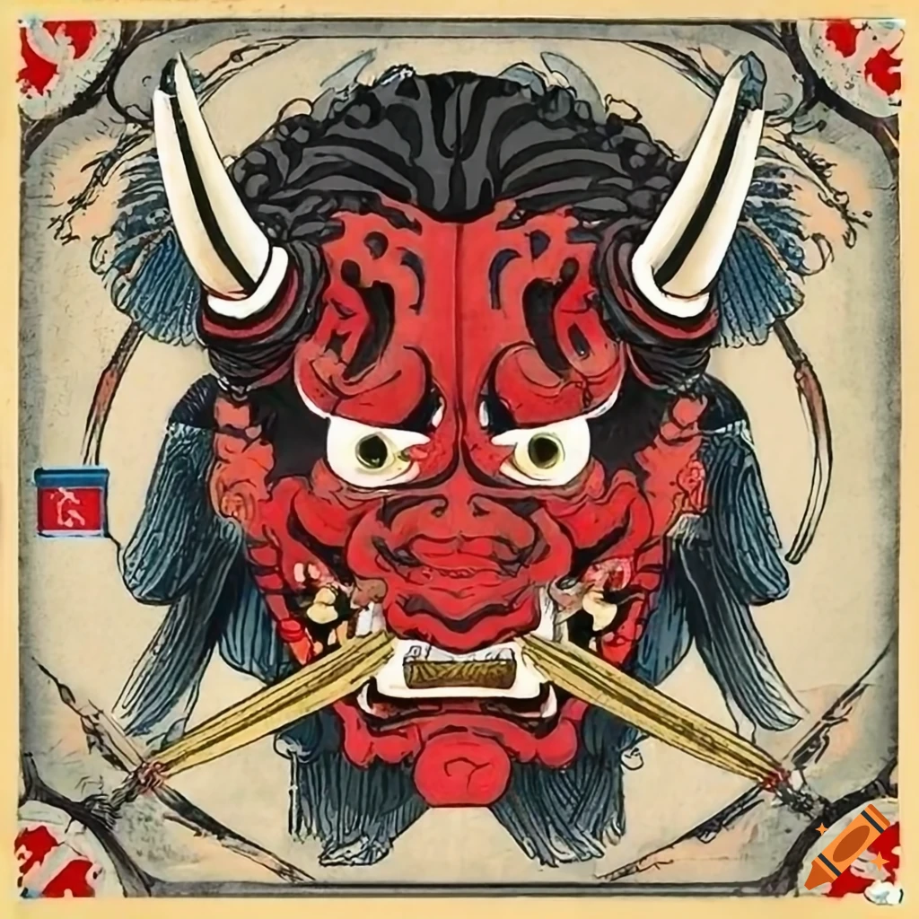 Intimidating oni portrait in traditional UKIYO-E style on Craiyon