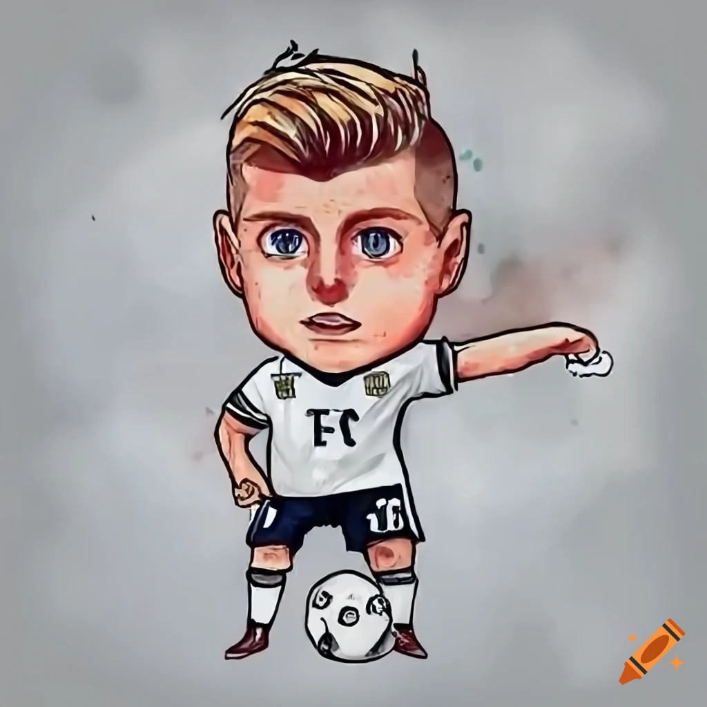 Toni Kroos in white uniform in chibi style full body on Craiyon