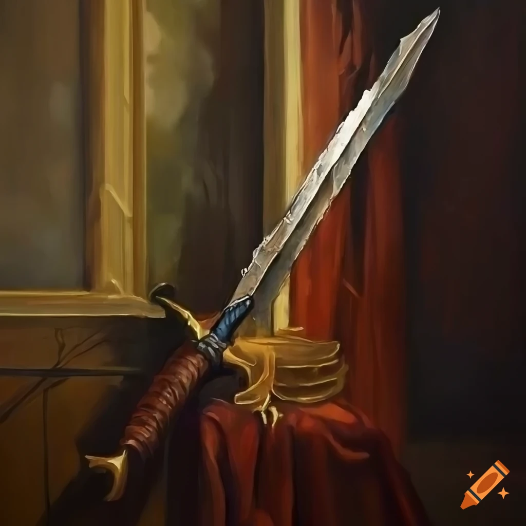 Oil painting of a huge greatsword on Craiyon