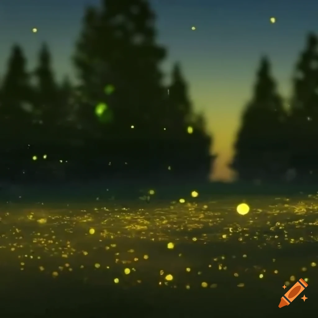 Tranquil night in a meadow with fireflies and bokeh effect in 3D on Craiyon