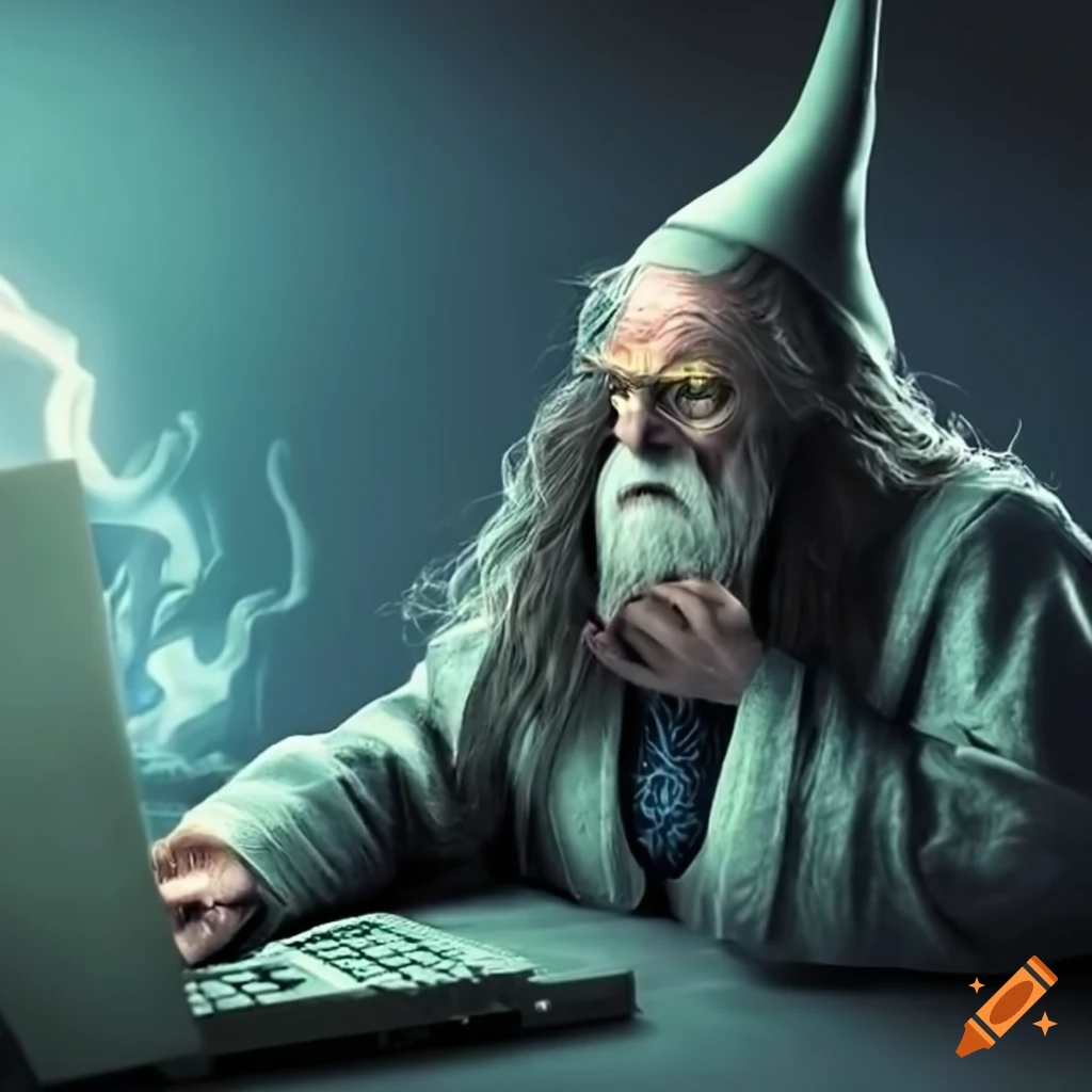 Wizard using a computer on Craiyon