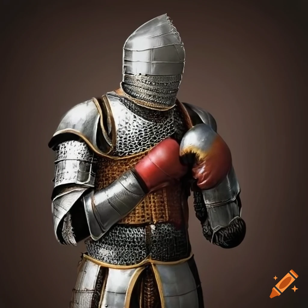 Armored knight with boxing gloves in medieval competition on Craiyon