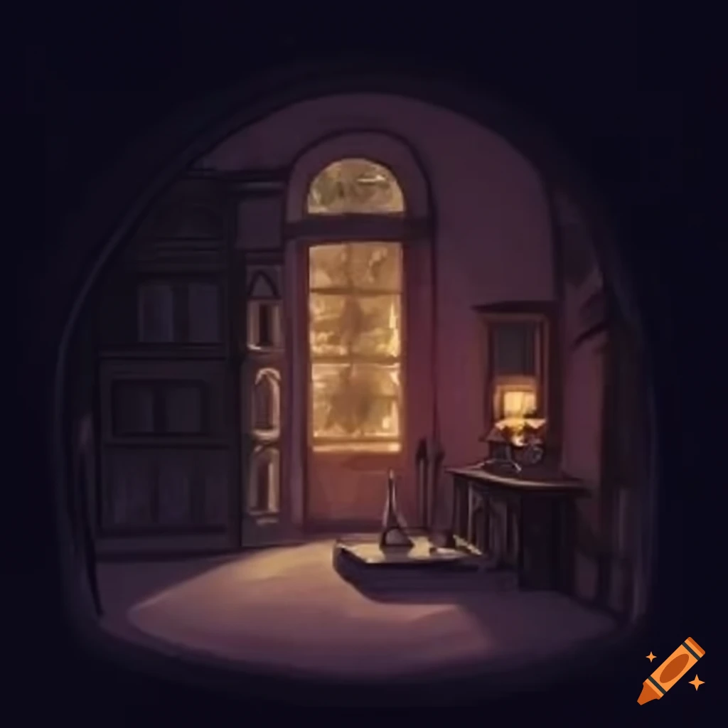 Small study in an english classical-style manor with dim lighting on ...