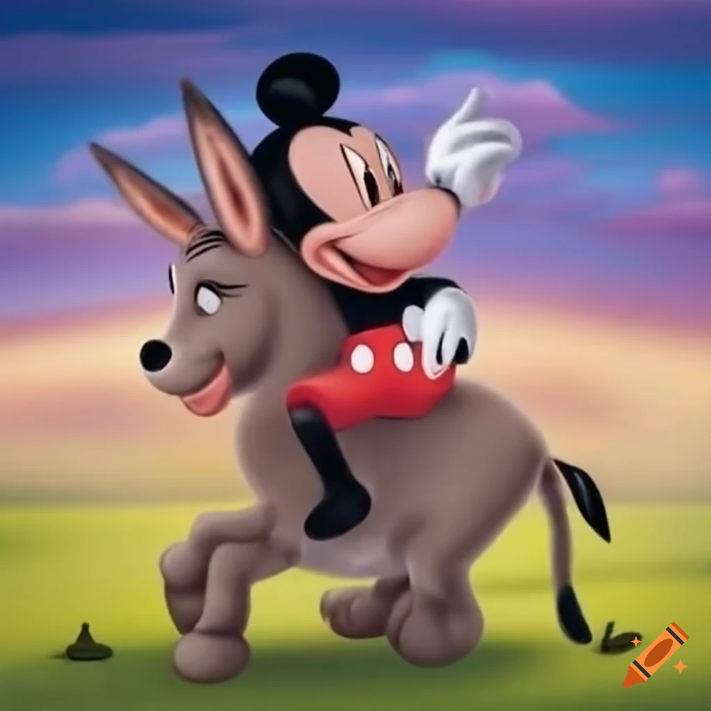 Mickey Mouse hugging a donkey on Craiyon