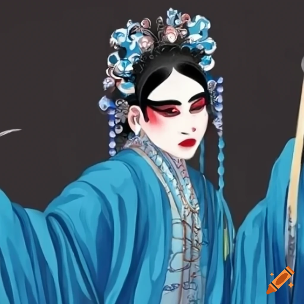 Male chinese opera performer in traditional attire and dramatic mask ...