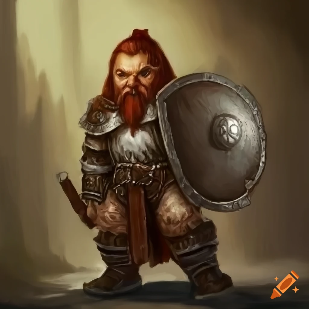 Dungeons and dragons style dwarf warrior standing up in a hand-painted ...