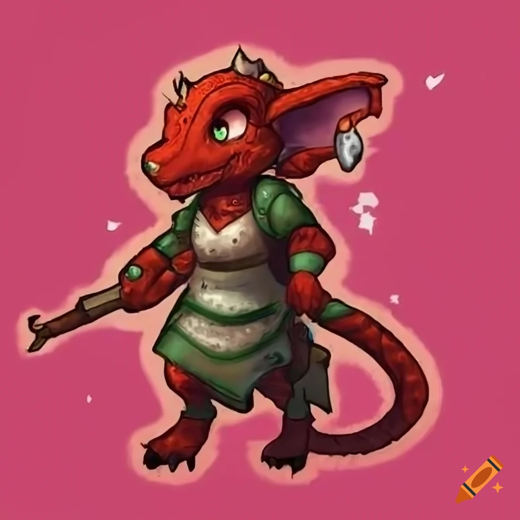 Detailed red-skinned kobold druid character with a club on Craiyon