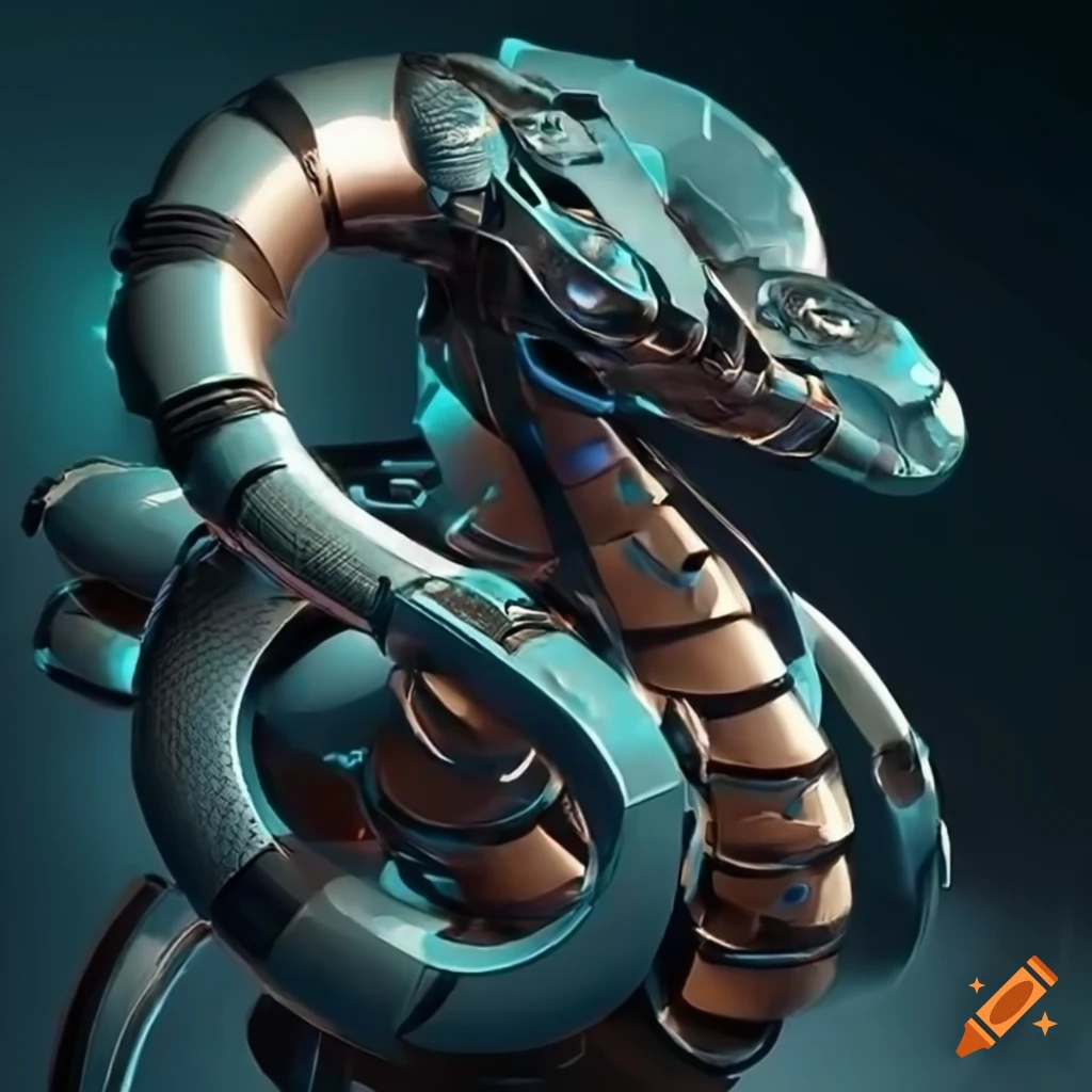 Intricately-designed futuristic mechanical snake on Craiyon
