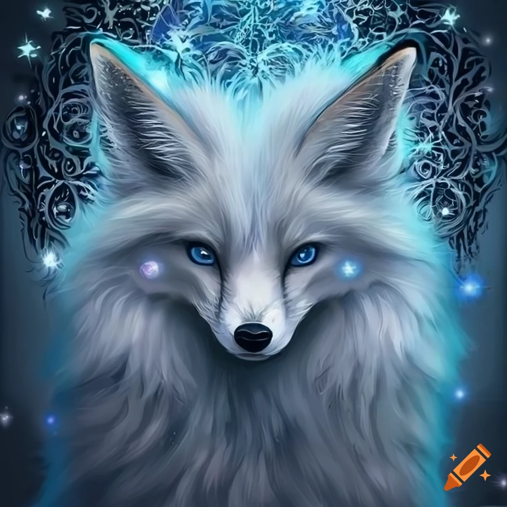 Mythical fox with ice-blue eyes and white fur in stunning artwork on ...