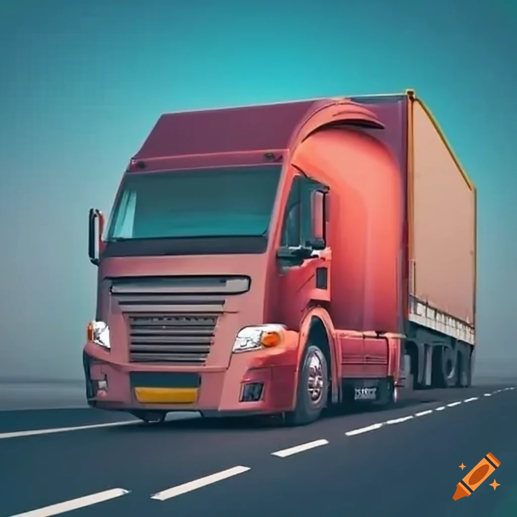 Modern cargo truck with 'kadmous' driving on an endless highway on Craiyon