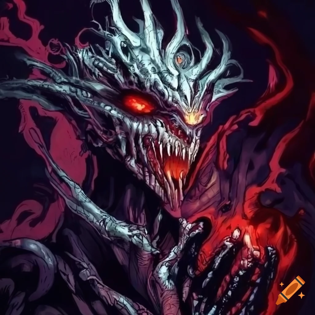 Boros, Zetman, and Ghost Rider in Lovecraftian horror style on Craiyon