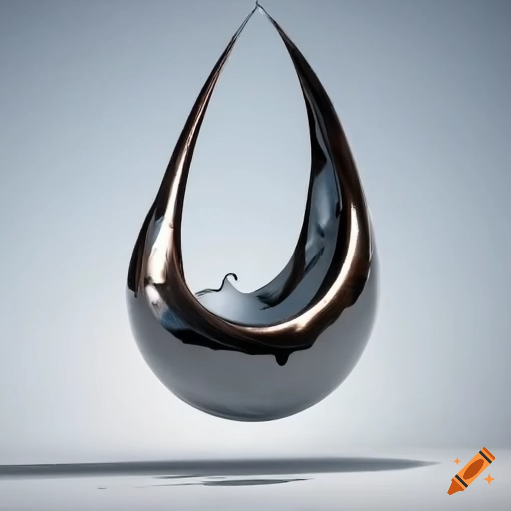 Steel sculpture installation of water drop on Craiyon