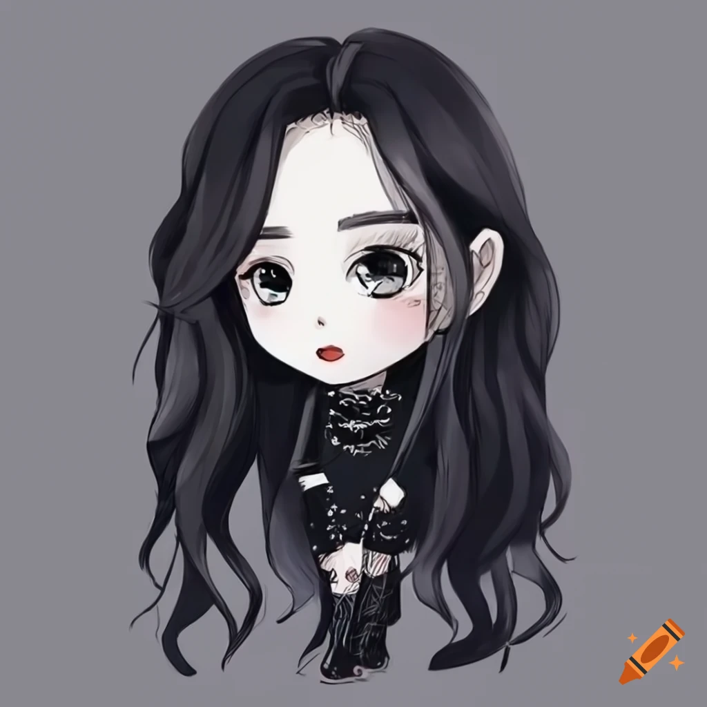 Chibi illustration of Blackpink's Jisoo with long black hair on Craiyon