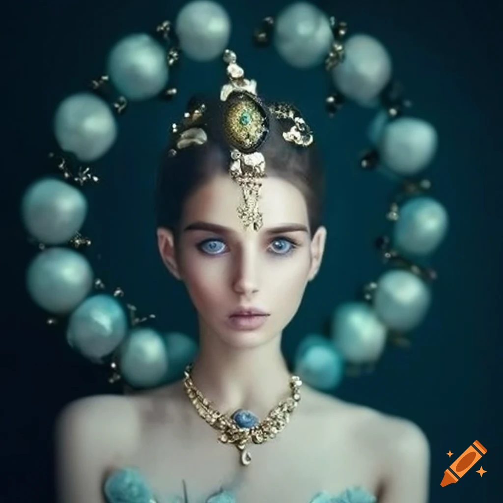 Beautiful goddess in exquisite fantasy dress and jewelry on Craiyon