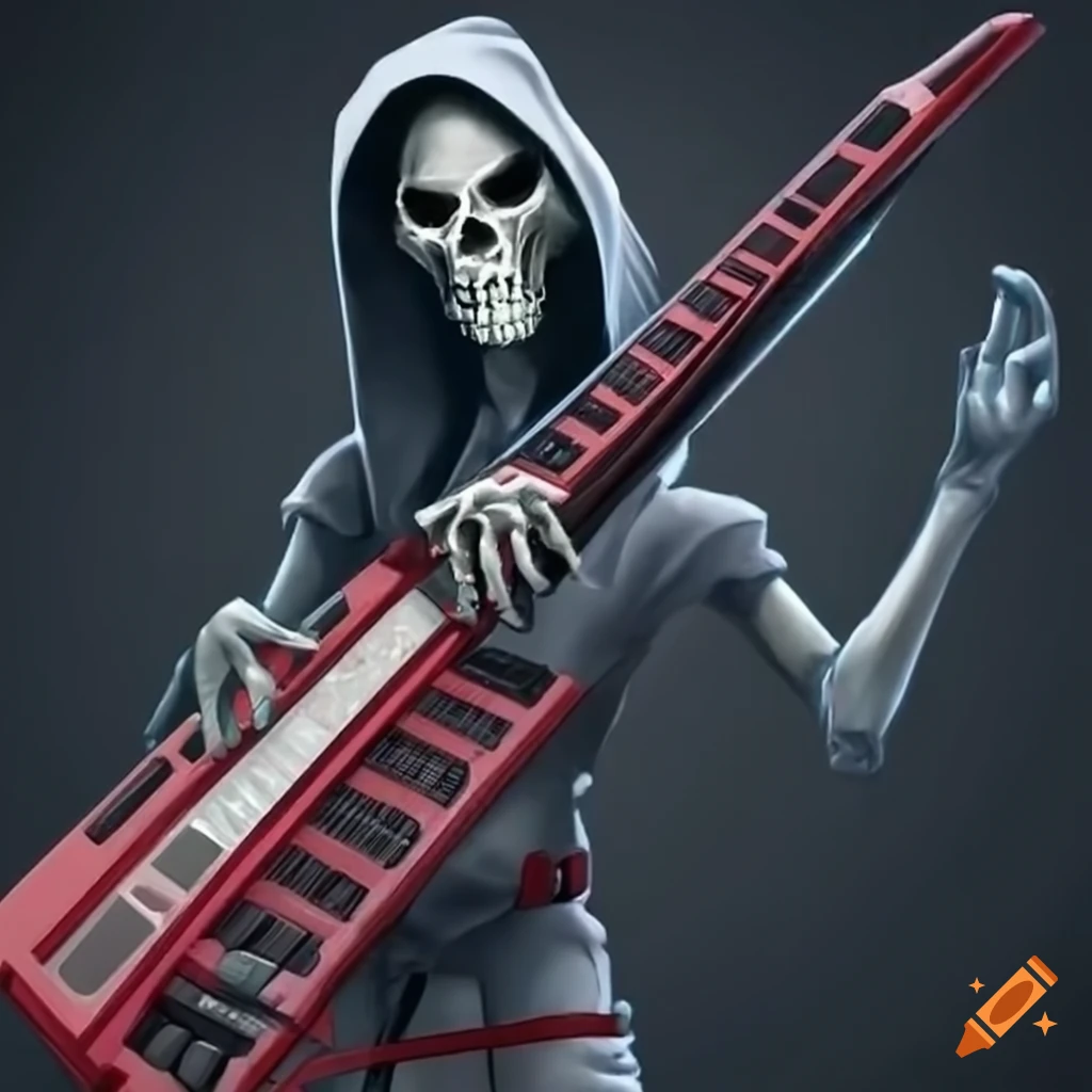 Reaper musician playing a keytar on Craiyon