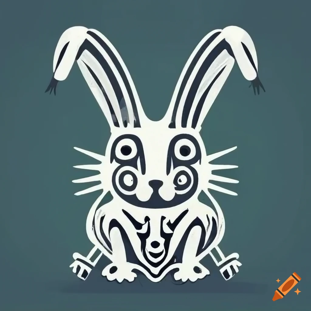 Ancient Aztec white rabbit glyph with intricate patterns on Craiyon