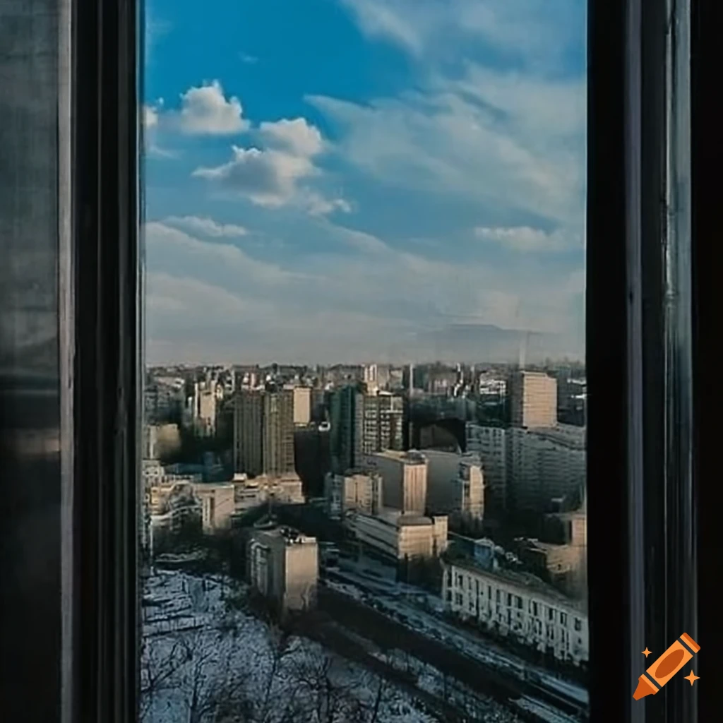 Soviet-era cityscape with Khrushchev buildings from a 9th-floor ...