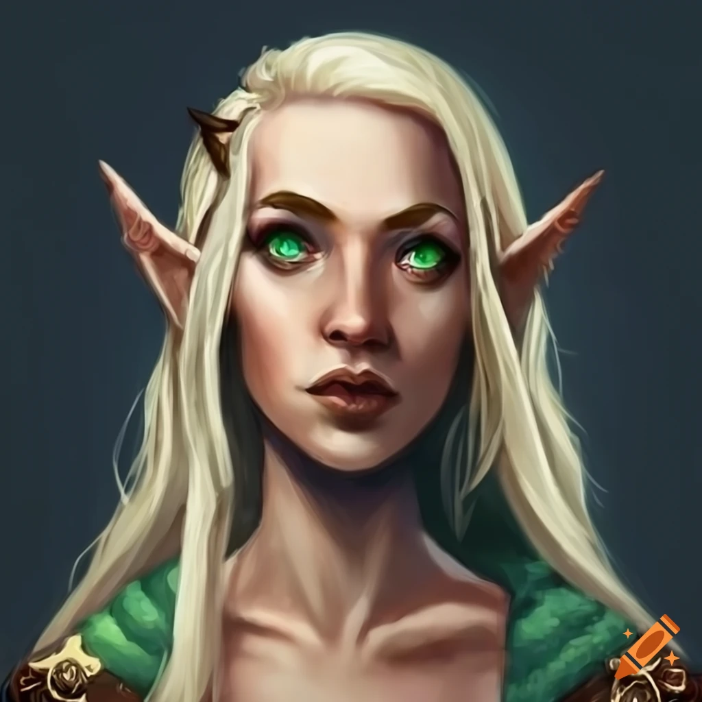 Blonde elf druid woman portrait in dungeons & dragons art style on Craiyon