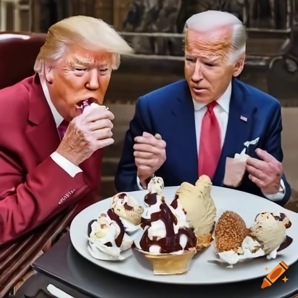 Satirical image of Donald Trump and Joe Biden having ice cream sundaes ...