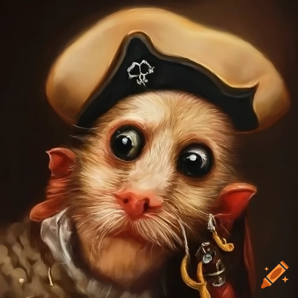 Oil painting of a rat pirate with an earring on Craiyon